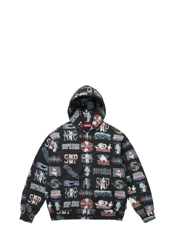 Supreme All-over Print Zip-up Hooded Sweatshirt - Black