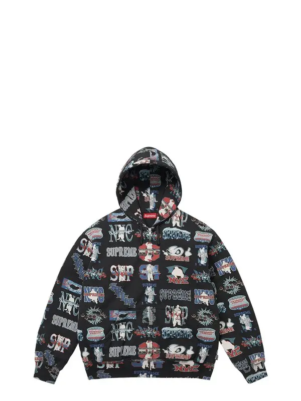 Supreme All-over Print Zip-up Hooded Sweatshirt - Black