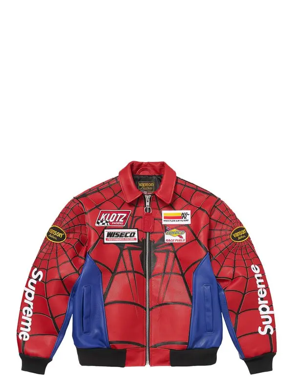 Supreme X Vanson Leathers Spider-man Jacket - Red