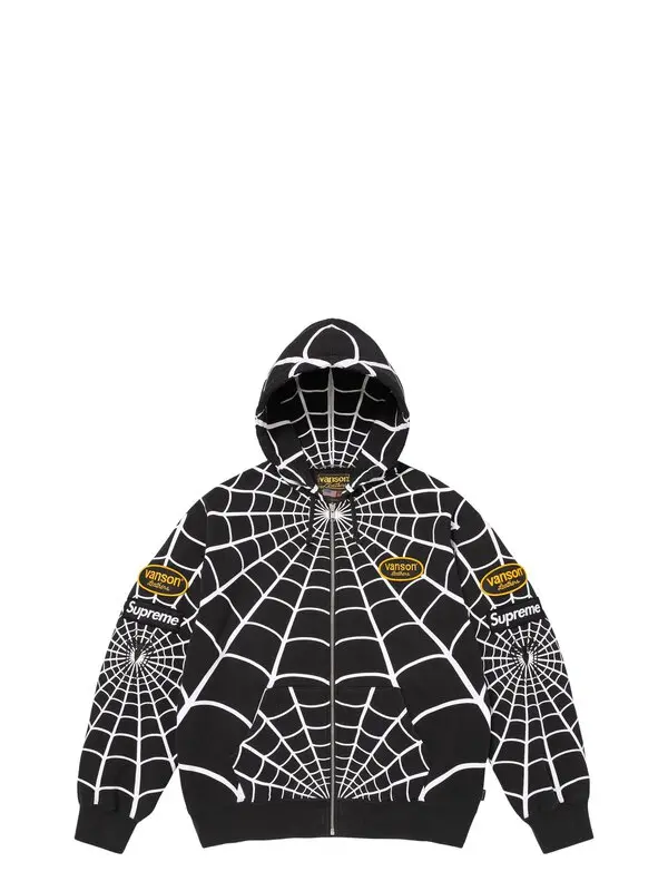 Supreme X Vanson Leathers Spider-man Zip Up Hooded Sweatshirt - Black