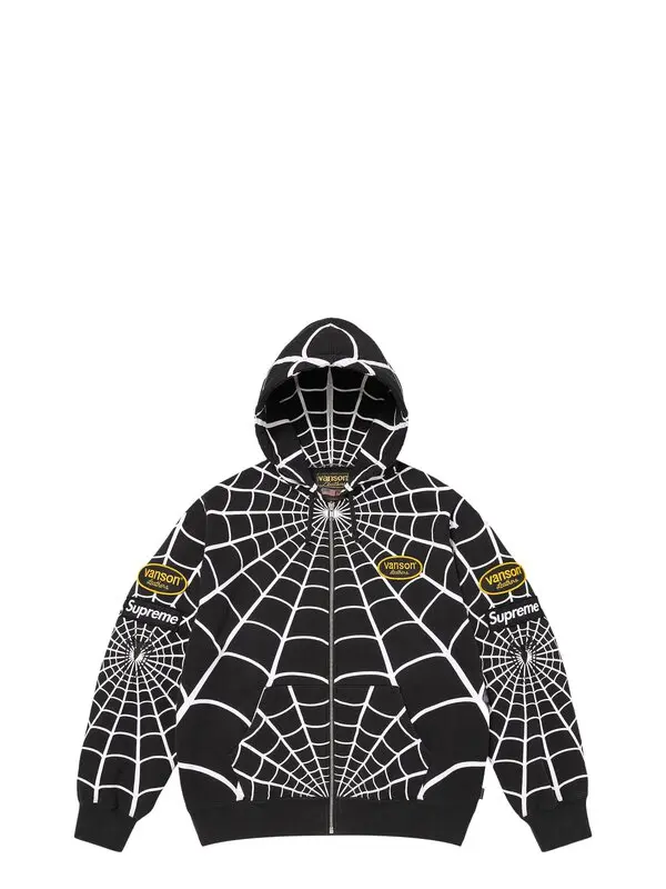 Supreme X Vanson Leathers Spider-man Zip Up Hooded Sweatshirt - Black