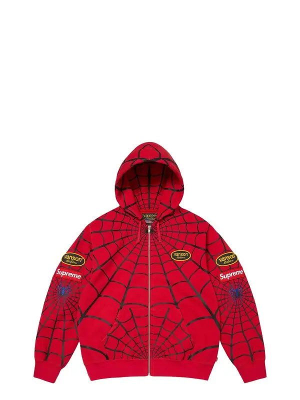 Supreme X Vanson Leathers Spider-man Zip Up Hooded Sweatshirt - Red
