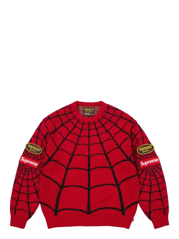 Supreme X Vanson Leathers Spider-man Knit Sweater - Red