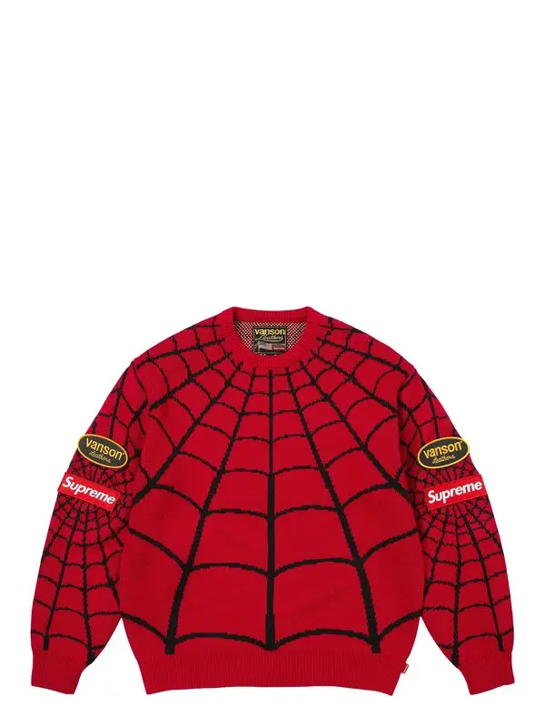 Supreme X Vanson Leathers Spider-man Knit Sweater - Red