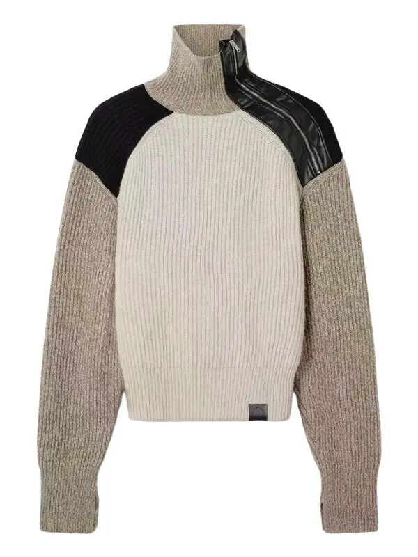 Stella McCartney Zip-panel Ribbed-knit Sweater - Neutrals