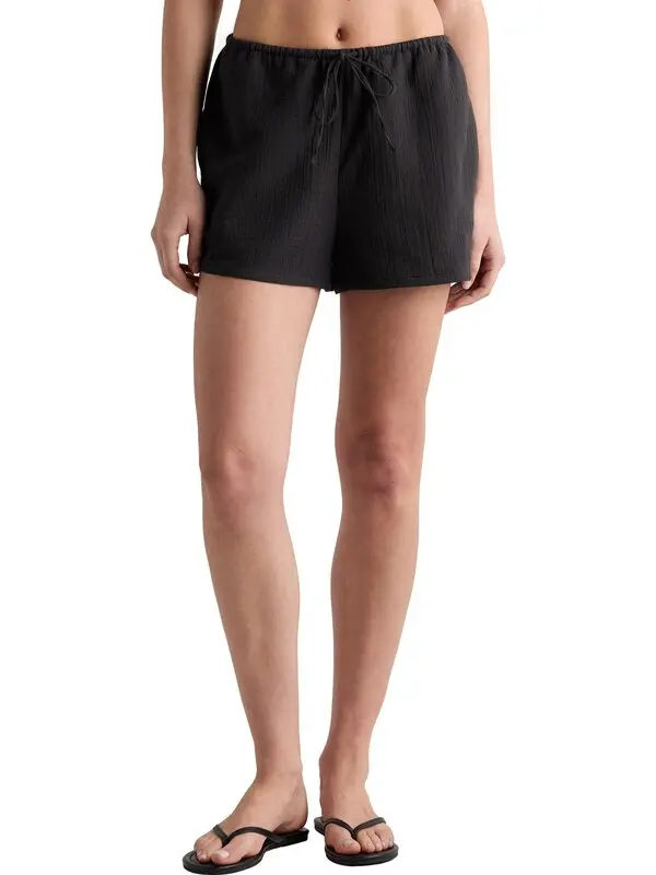 Quince Organic Cotton Gauze Shorts - Black