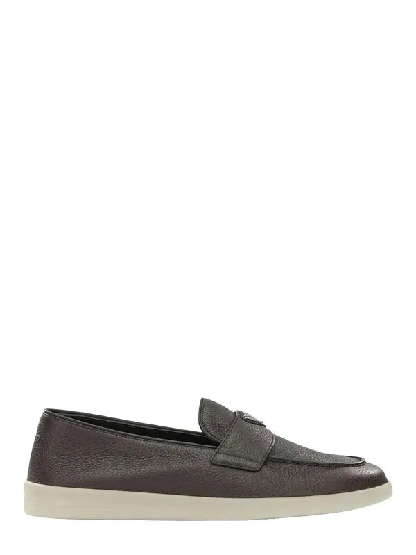 Prada Hammered Leather Loafers - Brown