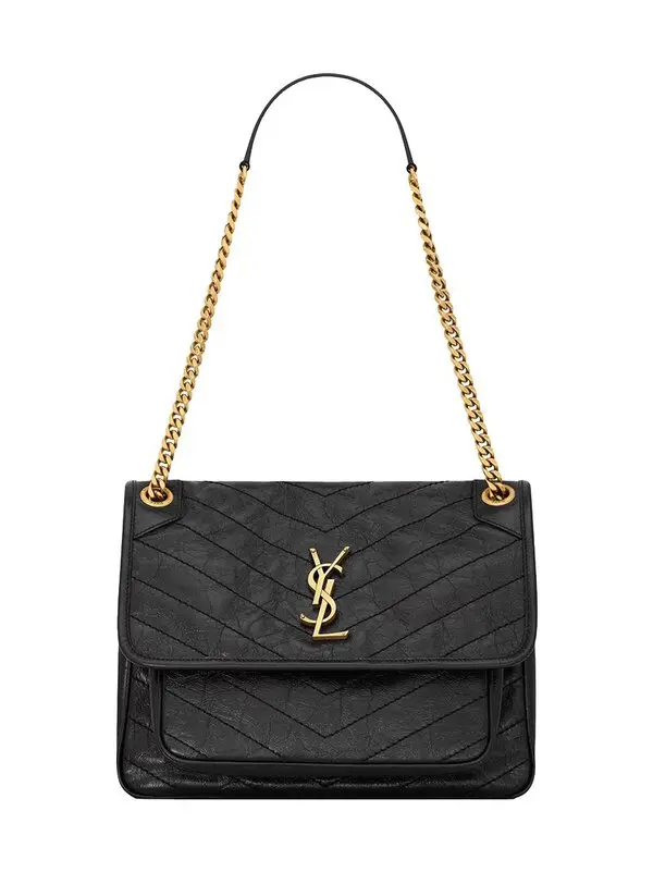 Saint Laurent Soft Niki Medium Bag In Vintage Leather - Black