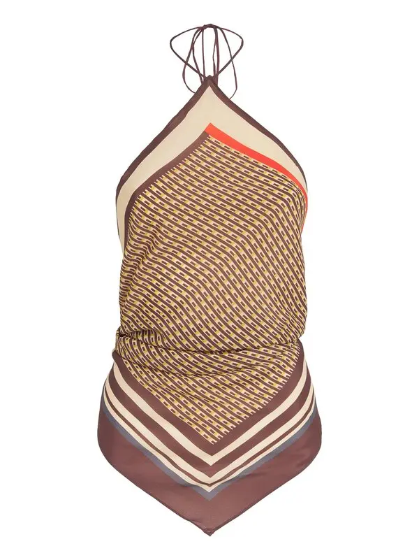 SIR. Satin Cooper Scarf Top - Brown