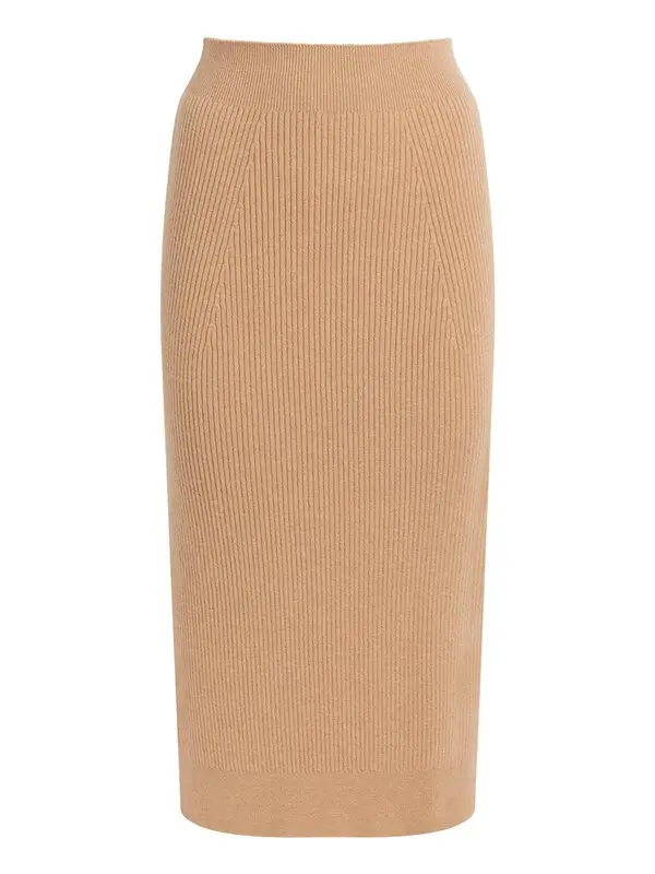 Johnstons Of Elgin Cashmere Ribbed Midi Skirt - Brown