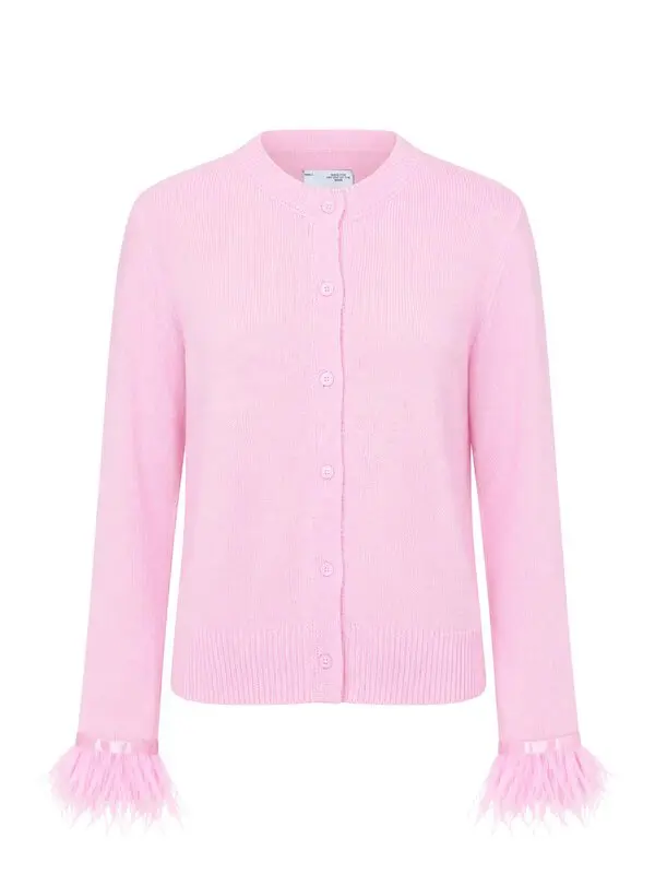 ATS THE LABEL Nemi Feather Trim Knit Cardigan - Pink