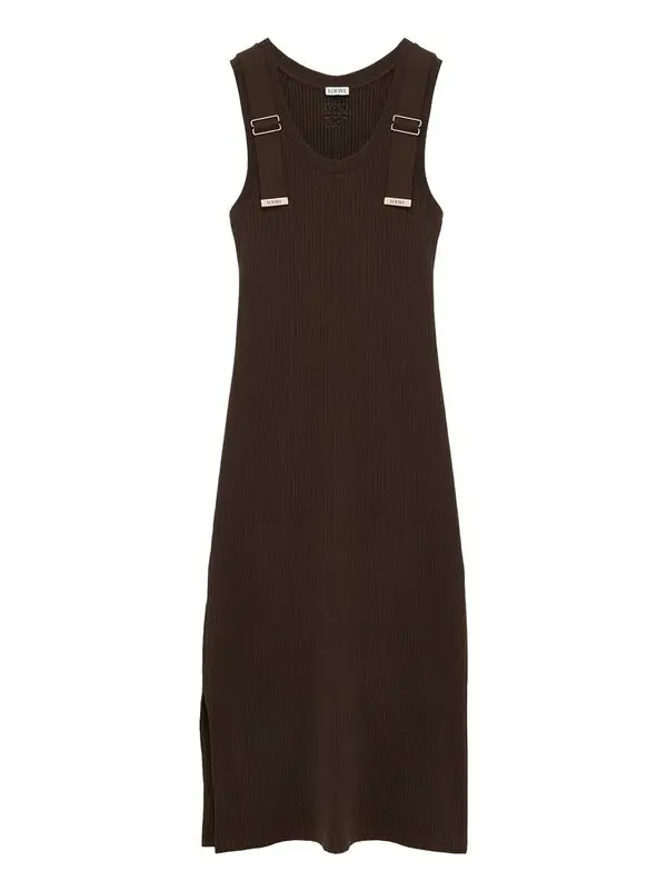 Loewe Ribbed Strap Detail Midi Dress - Brown