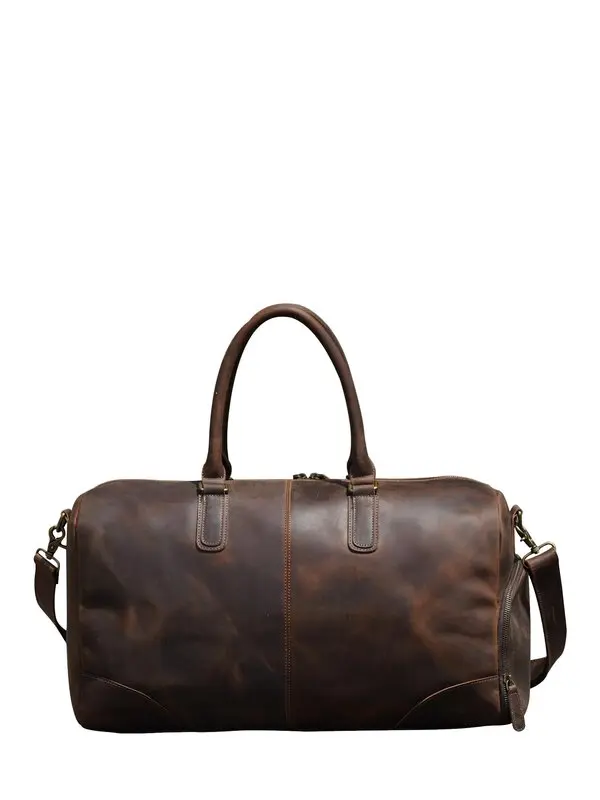 TOURI Genuine Leather Duffle Bag With Shoe Storage - Brown