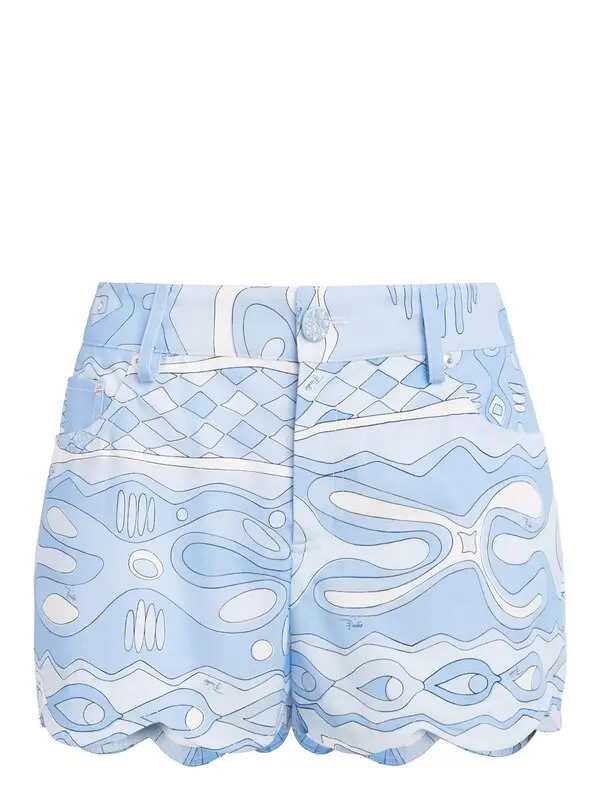 Emilio Pucci Printed Cotton Scalloped Shorts - Blue