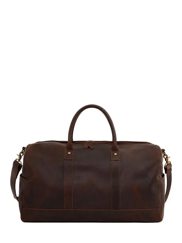 TOURI Genuine Leather Holdall Luggage Bag - Brown