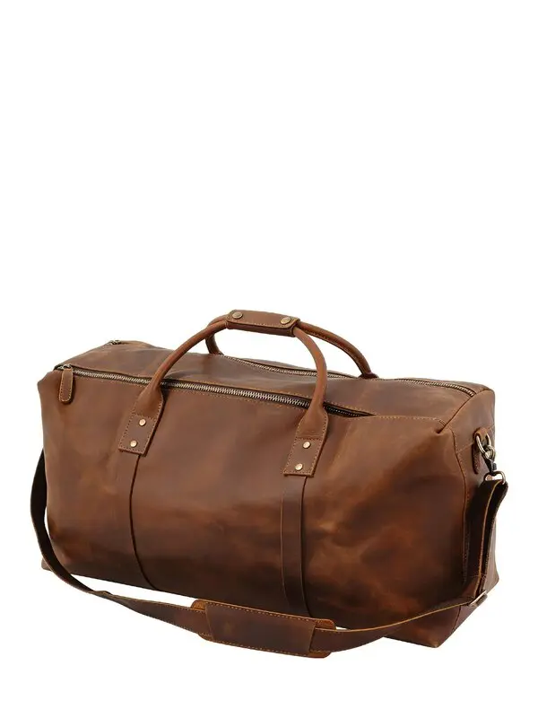 TOURI Genuine Leather Luggage Bag - Brown