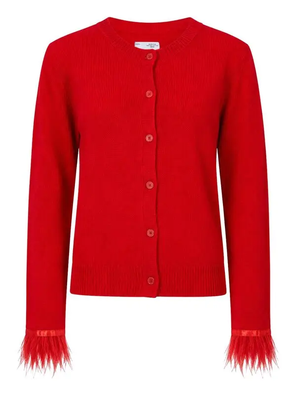 ATS THE LABEL Nemi Feather Trim Knit Cardigan - Red