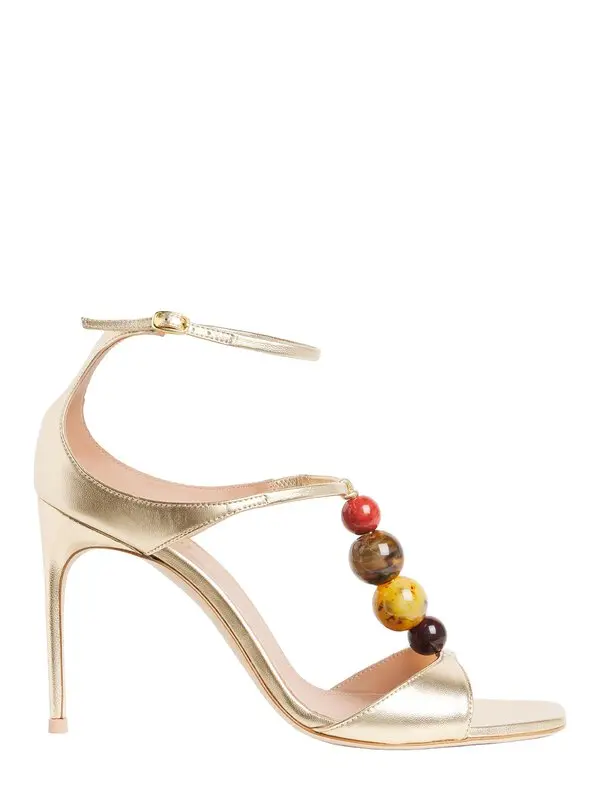 MALONE SOULIERS Metallic Leather Beaded Leia 90mm Sandals - Gold
