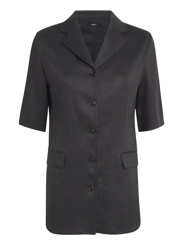 Theory Linen Blend Blazer With Belted Detail - Black