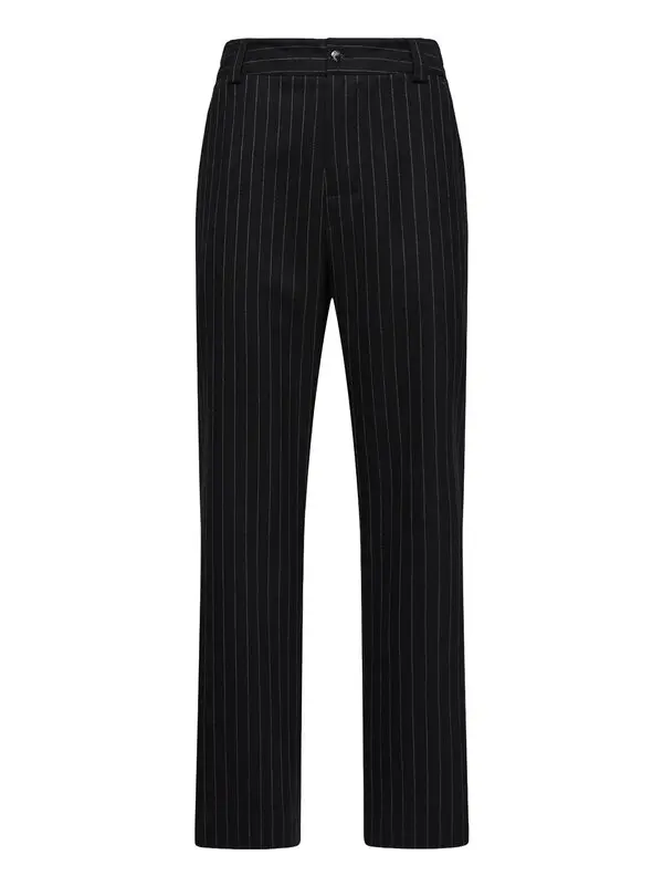 Moncler Tailored Pinstripe Wool Blend Pants - Blue