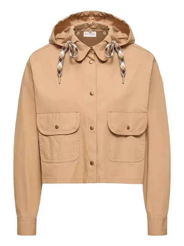 Moncler Hooded Cotton Blend Shirt Jacket - Beige