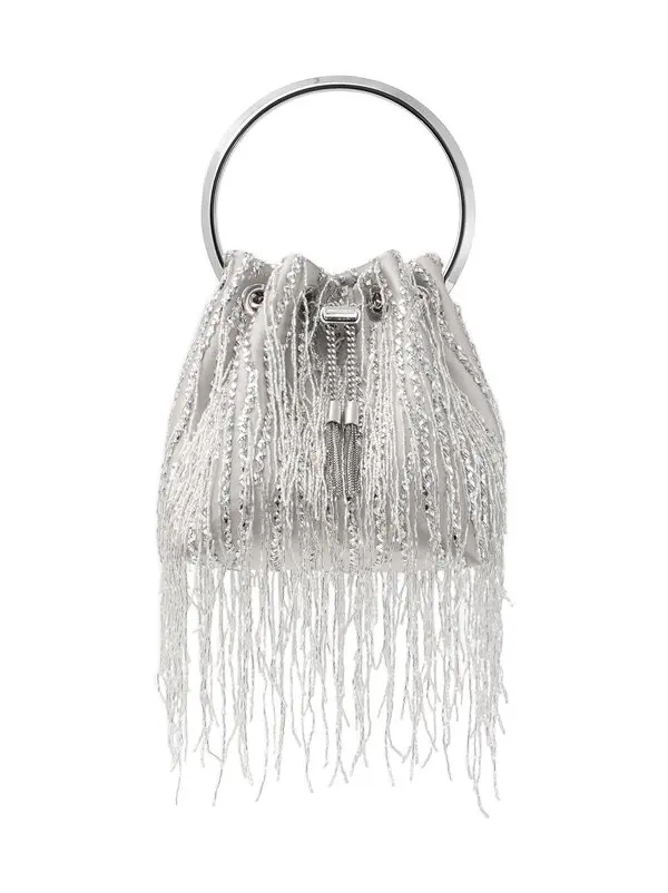 JIMMY CHOO Bon Bon Bucket Bag With Silver Braided Fringe - Silver/silver