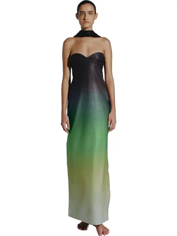 BAOBAB Athena Strapless Maxi Dress With Collar Detail - Forest