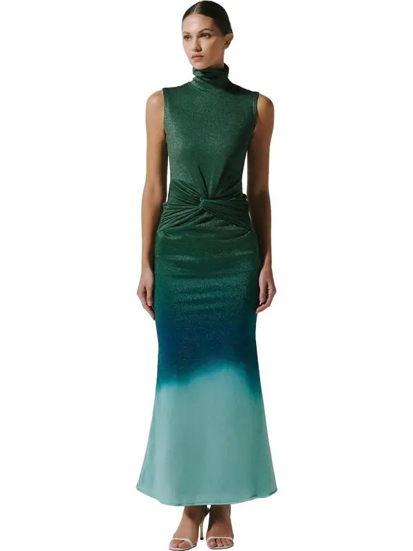BAOBAB Leo Maxi Dress With High Neckline And Front Knot Detail - Tide