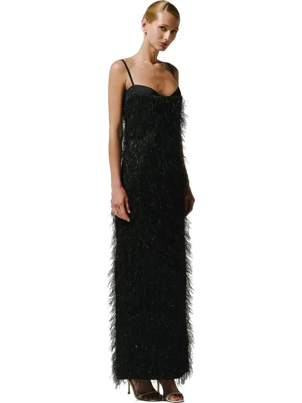 BAOBAB Maxi Dress With Sweetheart Neckline And Fringe Accents - Graphite