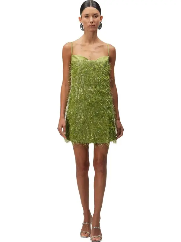 BAOBAB Medusa Mini Dress With Fringe Detail - Lime