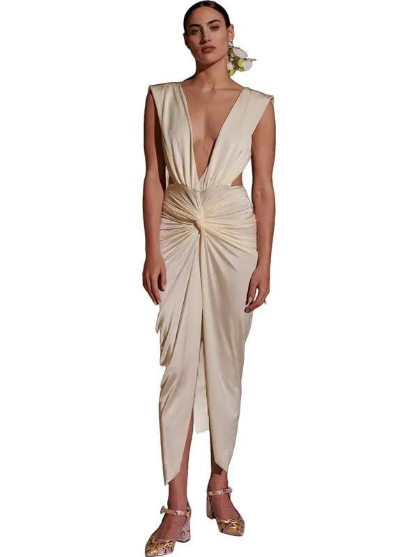 BAOBAB Mia Midi Dress With Deep-v Neckline And Open Back - Silver