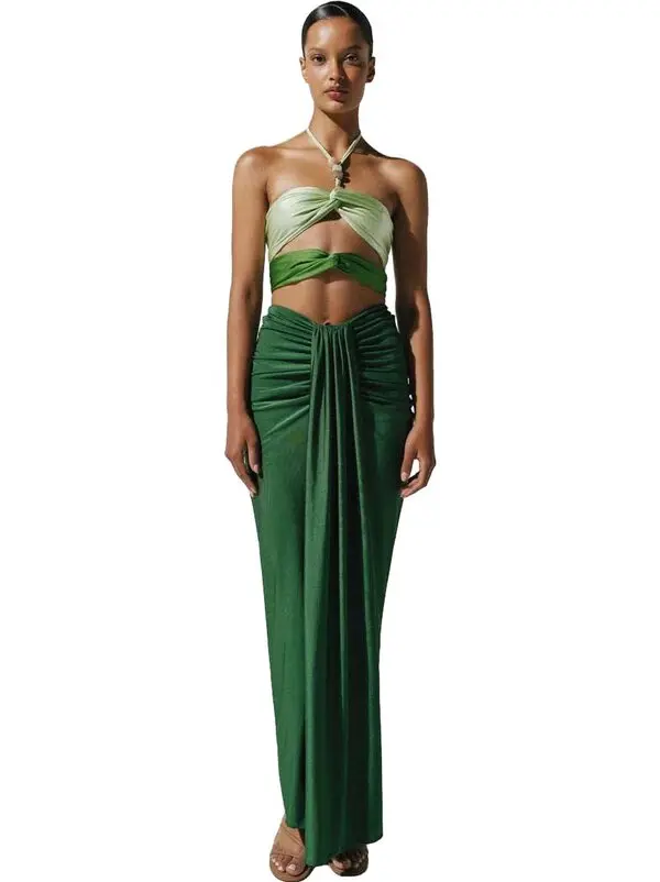 BAOBAB Dawn Maxi Dress With Cutouts And Knot Detail - Moss Agate