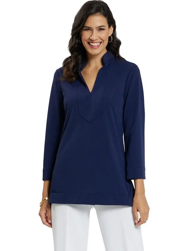 Jude Connally Long-sleeve Tunic Top With Side Vents - Navy