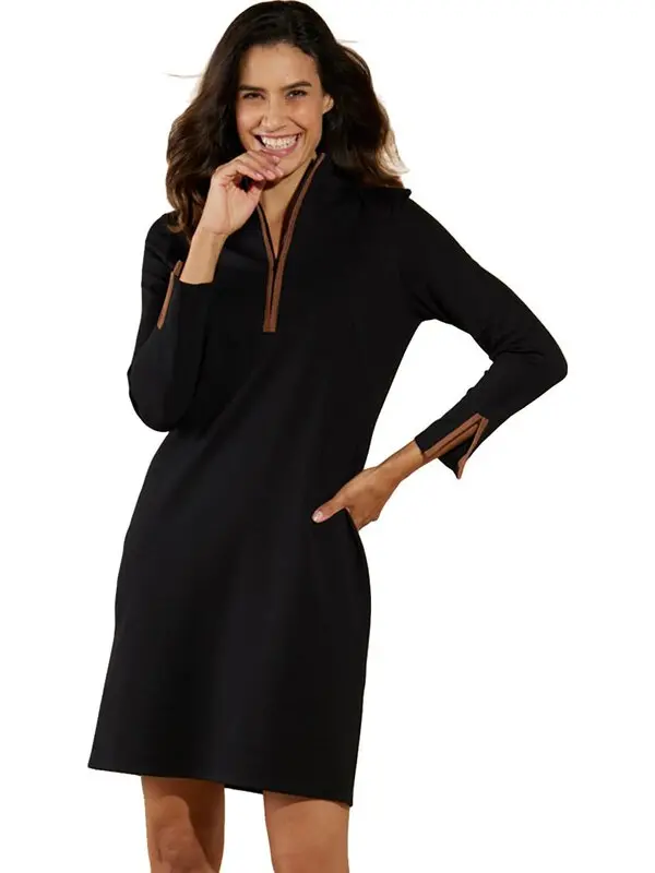 Jude Connally Anna Long Sleeve Ponte Dress With Quarter Zip - Black/saddle / Regular