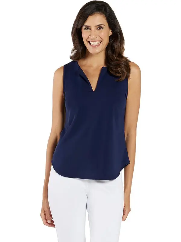 Jude Connally Sleeveless V-neck Shirttail Hem Top - Navy
