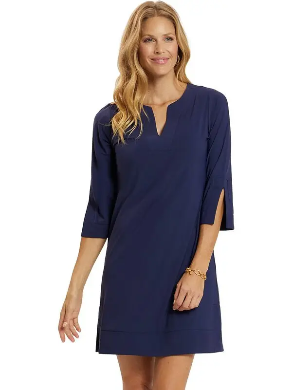 Jude Connally Navy V-neck 3/4 Sleeve A-line Dress With Sleeve And Hem Slits - Navy / Regular