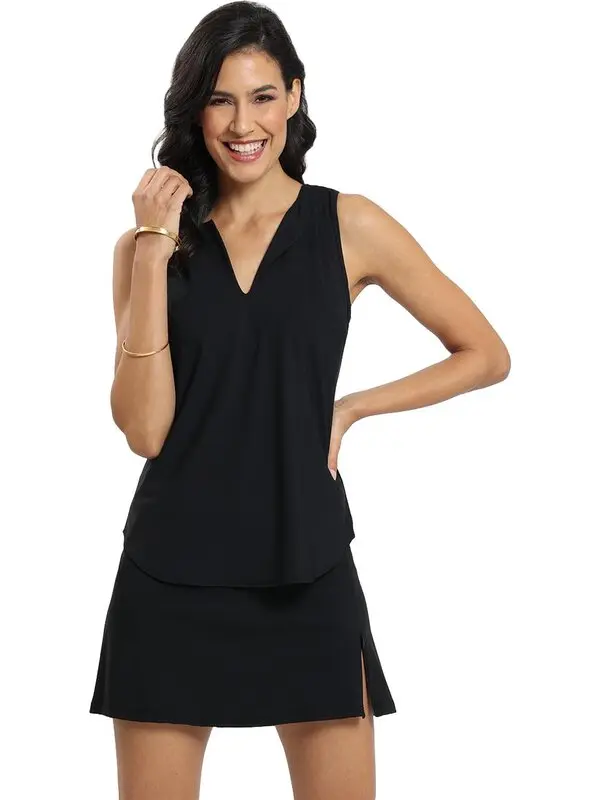 Jude Connally Sleeveless V-neck Shirttail Hem Top In Lightweight Jude Cloth - Black