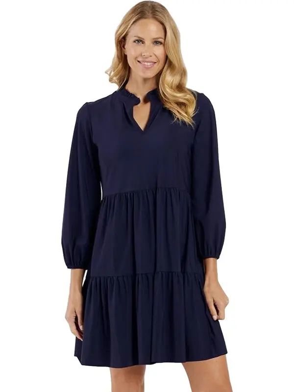 Jude Connally Dolly Tiered V-neck Dress In Lightweight Jude Cloth - Navy