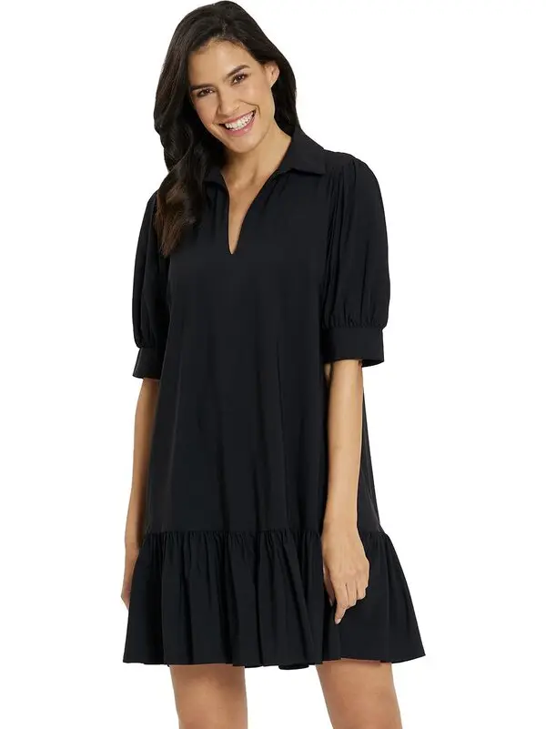 Jude Connally Tierney Dress With Puff Sleeves And Flounce Detail - Black