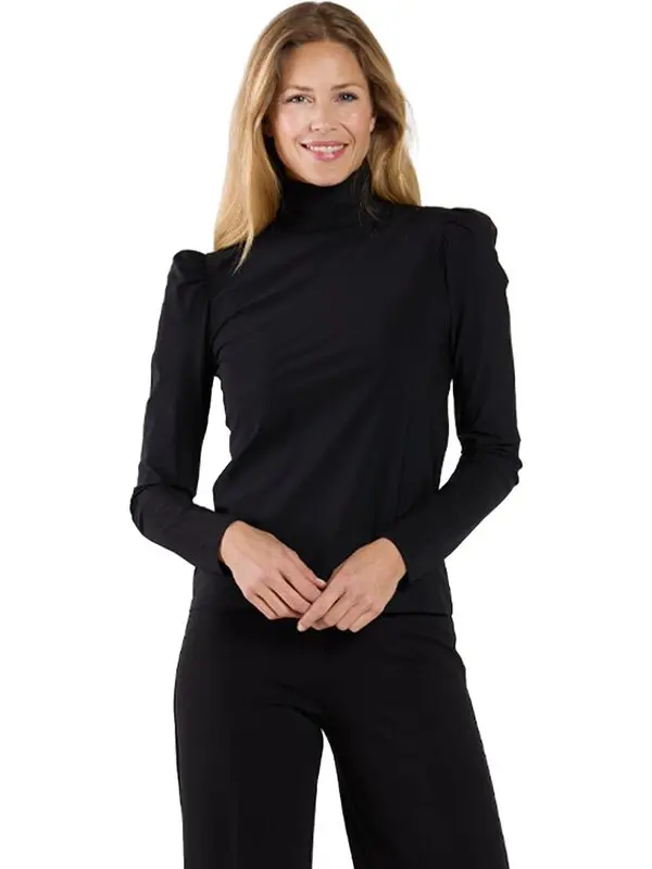 Jude Connally Rae Top With Puff Sleeves And Turtleneck - Black