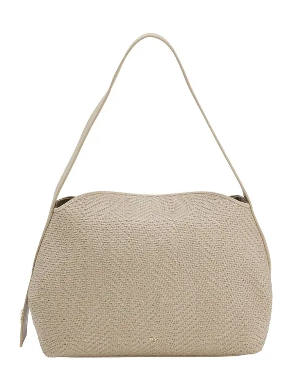 BOSS Woven Shoulder Bag With Double B Monogram Detail - Light Beige