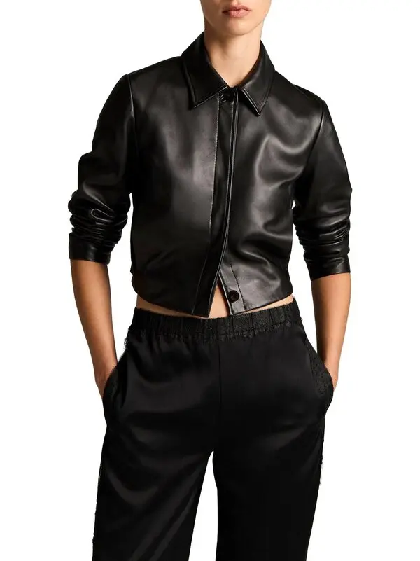 Vince Leather Cropped Jacket - Black