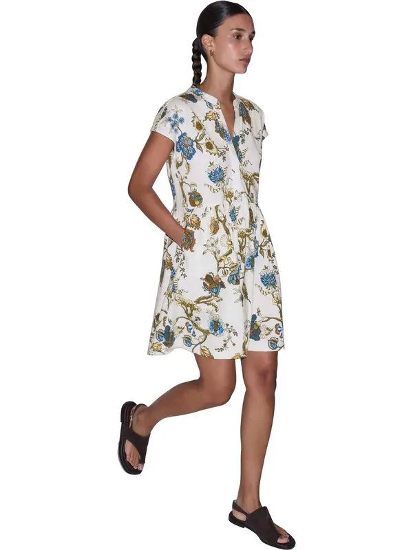 ME+EM Jacobean Garden Print Short Tiered Swing Dress - Light Cream Multi