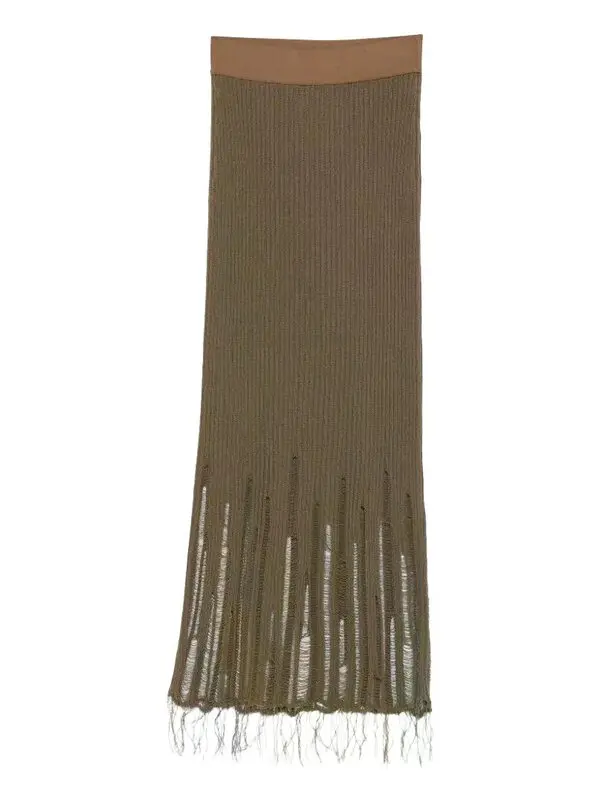 UMA WANG Distressed Ribbed-knit Skirt - Brown