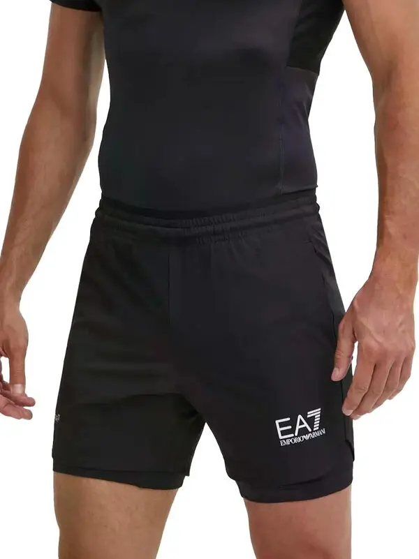 EA7 Logo Print Track Shorts - Black