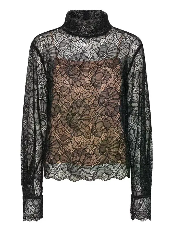 ROTATE BY BIRGER CHRISTENSEN Lace Long-sleeve Midi Dress - Black