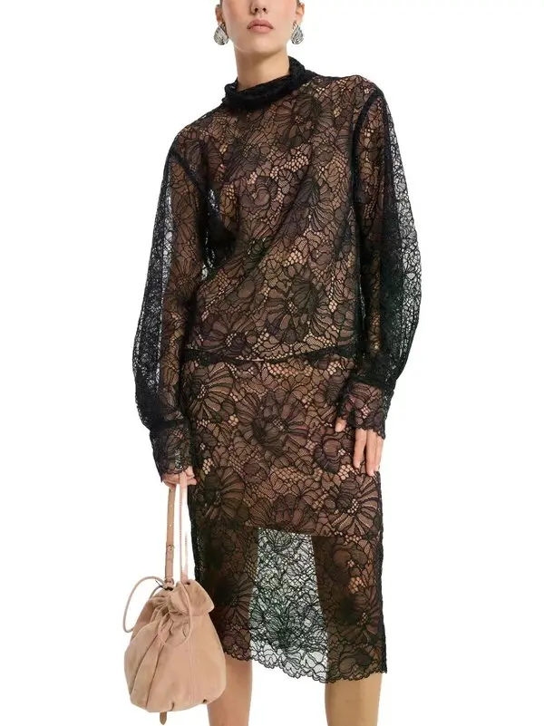 ROTATE BY BIRGER CHRISTENSEN Lace Long-sleeve Midi Dress - Black
