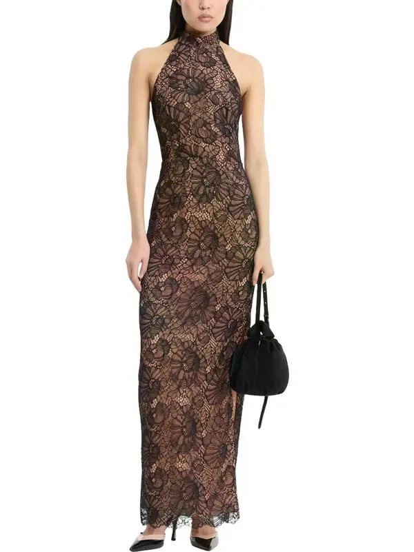 ROTATE BY BIRGER CHRISTENSEN Lace Halterneck Maxi Dress - Black