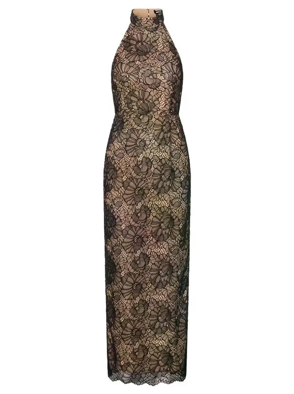 ROTATE BY BIRGER CHRISTENSEN Lace Halterneck Maxi Dress - Black