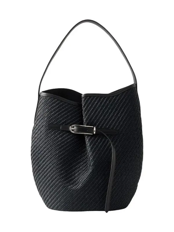 LIFFNER Belted Bucket Raffia Bag - Black